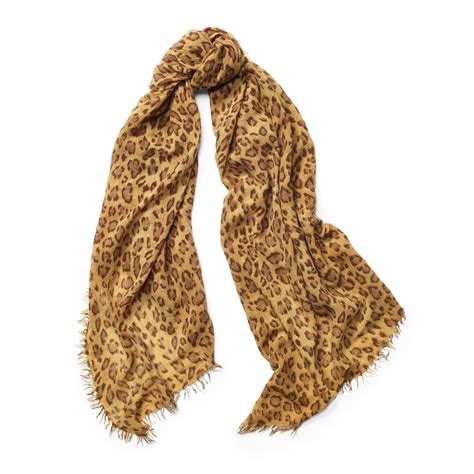 Ralph Lauren Leopard Print Wool Blend Scarf In Khaki Field Brown Lyst