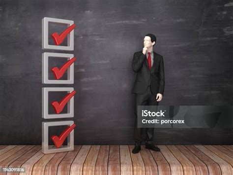 칠판 배경에 비즈니스 문자가 있는 3d 체크 리스트3d 렌더링 3차원 형태에 대한 스톡 사진 및 기타 이미지 3차원 형태 가정의 방 검사 보기 Istock