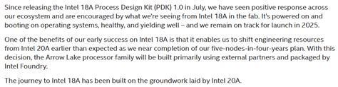 Intel Says Goodbye To 20a Node On Early 18a Progress Confirms Arrow