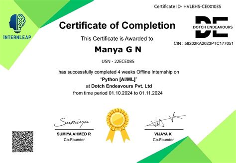 Python Internship Interleap Softwaredevelopment Manya G N