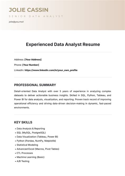 Free Experienced Data Analyst Resume Template To Edit Online