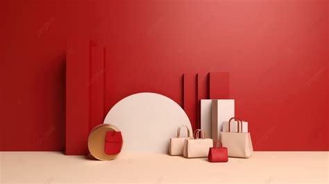연단에 있는 선물 쇼핑백과 3d 렌더링된 금색 빨간색 및 흰색 모양을 특징으로 하는 단순화된 디스플레이 2021년 골드 새해 복 많이 받으세요 새해 복 많이 받으세요