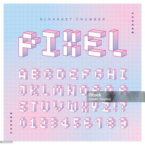 3d 픽셀 그라데이션 알파벳 글꼴 및 숫자 세트 알파벳에 대한 스톡 벡터 아트 및 기타 이미지 알파벳 웹사이트 와이어프레임