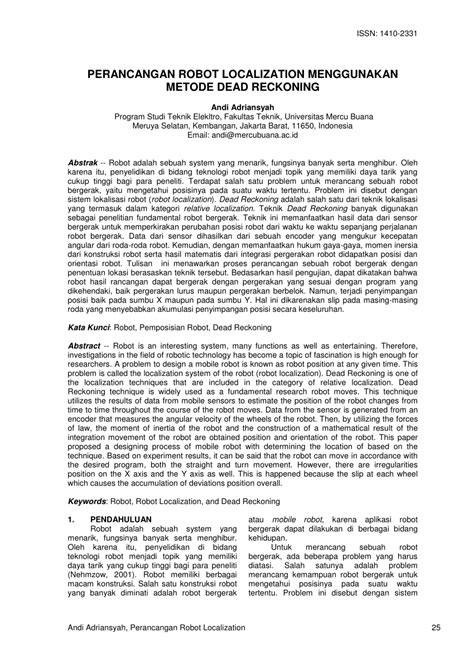 Pdf Perancangan Robot Localization Menggunakan Metode Dead Reckoning