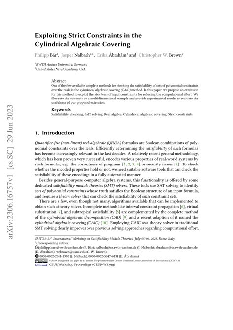 Pdf Exploiting Strict Constraints In The Cylindrical Algebraic Covering