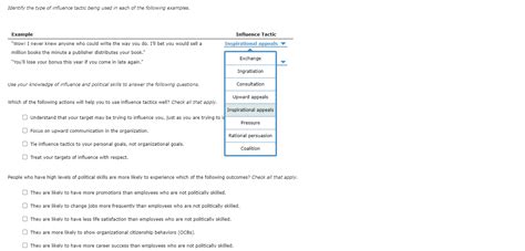 Solved Identify The Type Of Influence Tactic Being Used In