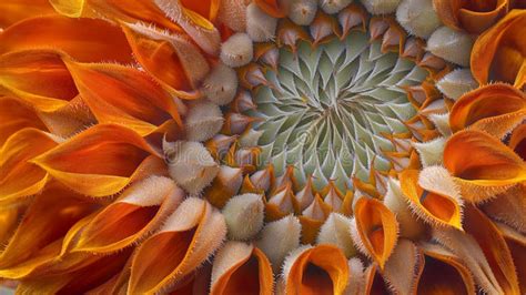 Close Up Of A Sunflower Head Revealing The Fibonacci Sequence Evident Stock Image Image Of