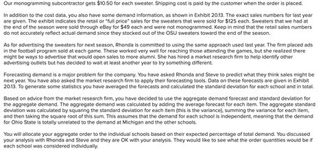 Solved Analytics Exercise 20 1 Algo Big10Sweaters Com Is A Chegg Com