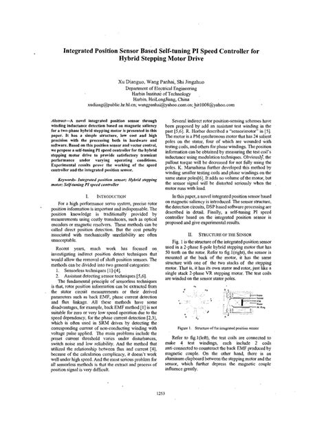 pdf integrated position sensor based self tuning pi speed controller
