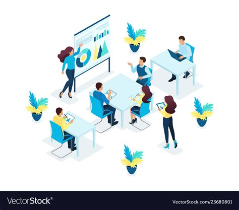 Isometric Concept For Office Staff Training Vector Image