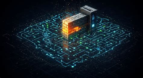 A Digital Illustration Features A Glowing Firewall Represented As A