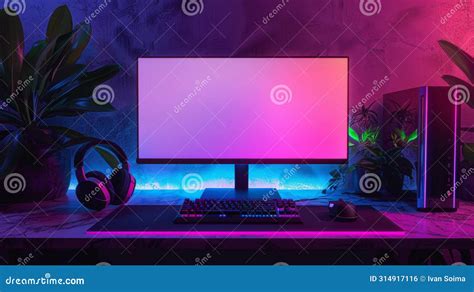 High End Gaming Setup Mockup Rgb Illumination Ai Created Stock Photo Image Of Illuminated