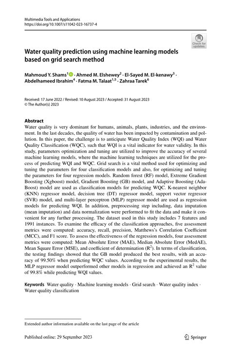 Pdf Water Quality Prediction Using Machine Learning Models Based On