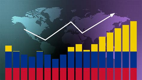 기복이 있는 콜롬비아 막대 차트 그래프 가치 상승 경제 회복 및 비즈니스 개선의 개념 기업 재개 정치 갈등 깃발이 있는 전쟁 개념 성장 개념에 대한 스톡 벡터 아트 및 기타