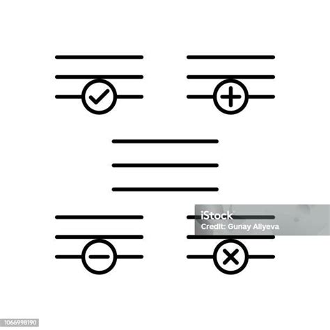 메뉴 더하기 빼기 체크 기호 아이콘 제거 개요 버튼 아이콘의 요소입니다 웹사이트 디자인 및 개발 응용 프로그램 개발에 대 한 얇은 라인 아이콘 0명에 대한 스톡 벡터 아트