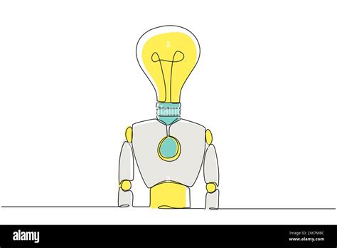 Single One Line Drawing Robot With Light Bulb Instead Of Head Future Technology Development