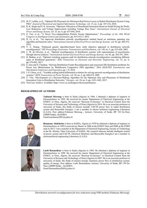 Distribution Network Reconfiguration For Loss Reduction Using Pso Method Pdf