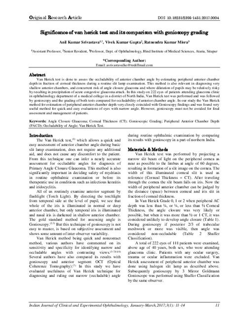 Pdf Significance Of Van Herick Test And Its Comparison With