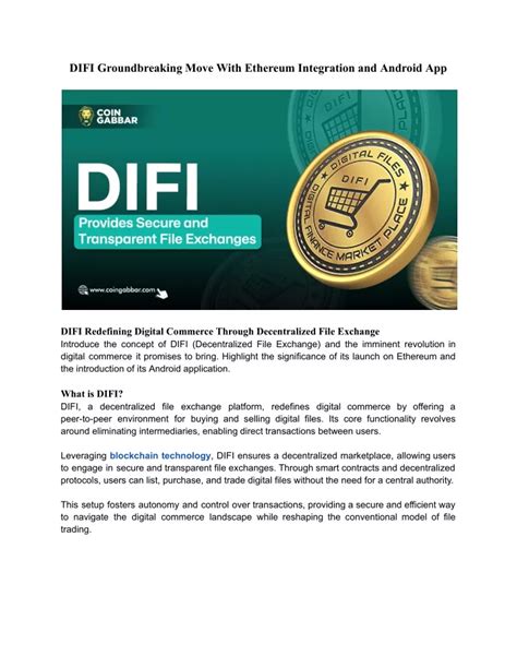 PPT DIFI Groundbreaking Move With Ethereum Integration And Android