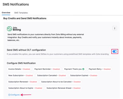 sms notifications help zoho billing