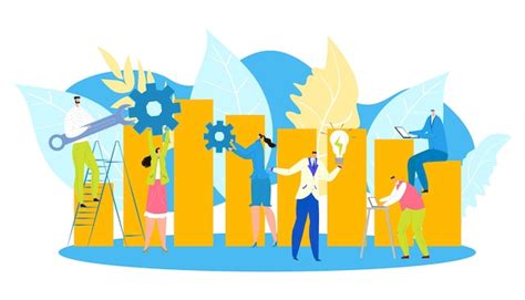 그래프 분석 기술 격리 벡터 일러스트와 함께 비즈니스 분석 사람들 기업 성장 및 팀워크 마케팅 프리미엄 벡터