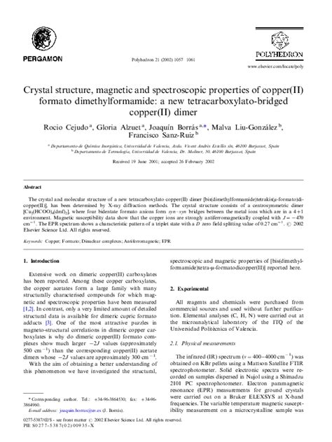 Pdf Crystal Structure Magnetic And Spectroscopic Properties Of