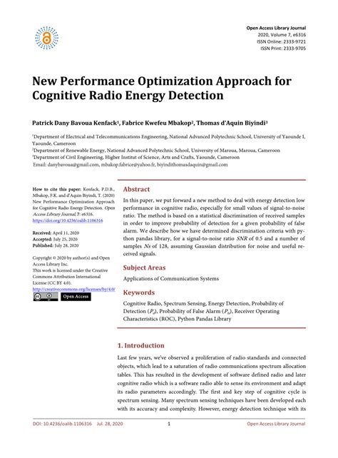 Pdf New Performance Optimization Approach For Cognitive Radio Energy