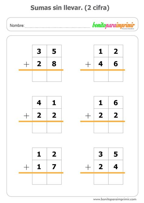 Ejercicio De Sumas 2 Cifras Sin Llevar