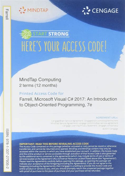 Mindtap Programming 1 Term 6 Months Printed Access Card For Farrells Microsoft Visual C