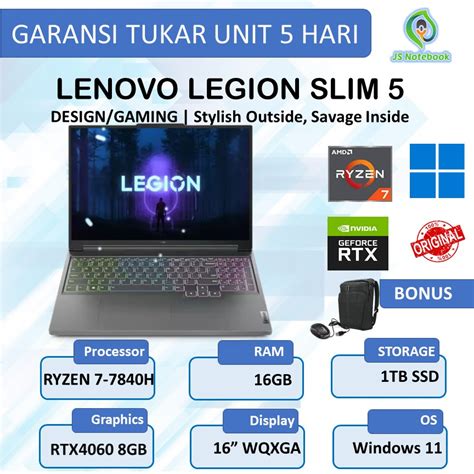 Jual LENOVO LEGION SLIM 5 RTX4060 8GB RYZEN 7 7840HS 16GB 1TB SSD WIN11 165Hz Shopee Indonesia