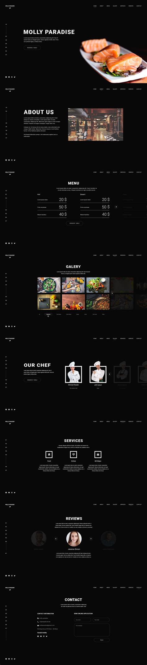 Molly Paradise One Page Super Clean Luxury Restaurant Design By Grep