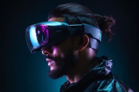 Adult Man Using A VR Virtual Reality Headset Glasses For Gaming And Education Premium AI