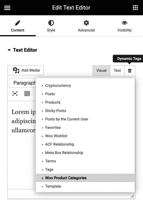 Dynamic Tag Woo Product Categories Dynamicooo Dynamic Content For Elementor