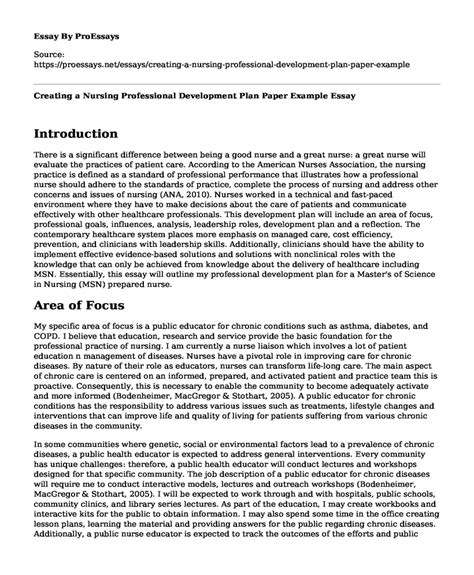 📌 Creating A Nursing Professional Development Plan Paper Example Free