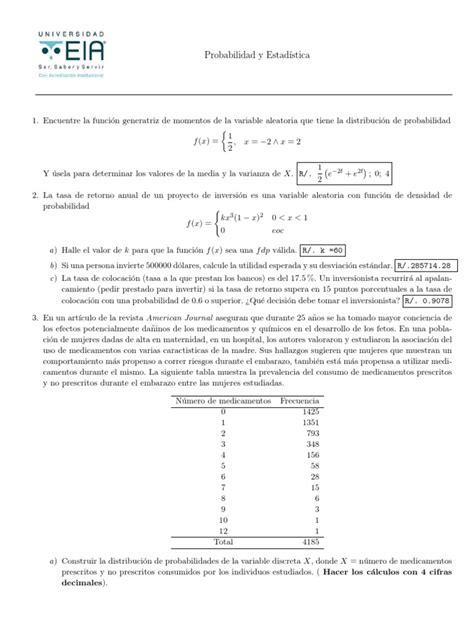 Taller Variables Aleatorias Pdf Variable Aleatoria Diferencia