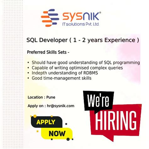 Sysnik It Solutions On Linkedin Sysnik Sqldeveloper Sqlserver Hiringnow Bestcompanytoworkfor