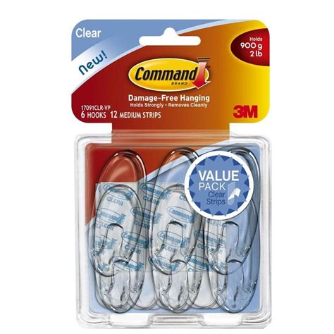 Command Medium Clear Hooks With Clear Strips 6 Pack 17091clrvp The Home Depot