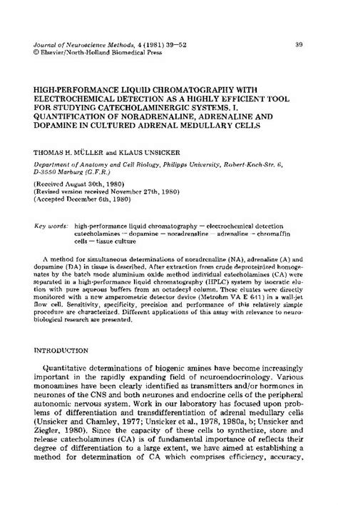 Pdf High Performance Liquid Chromatography With Electrochemical Detection As A Highly