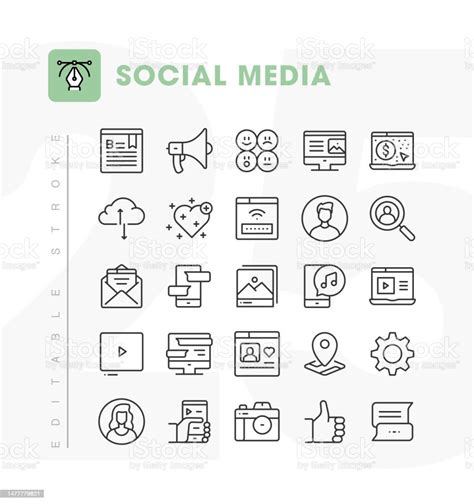 소셜 미디어 라인 아이콘 세트 편집 가능한 스트로크 픽셀 완벽한 0명에 대한 스톡 벡터 아트 및 기타 이미지 0명 개념 검색 Istock
