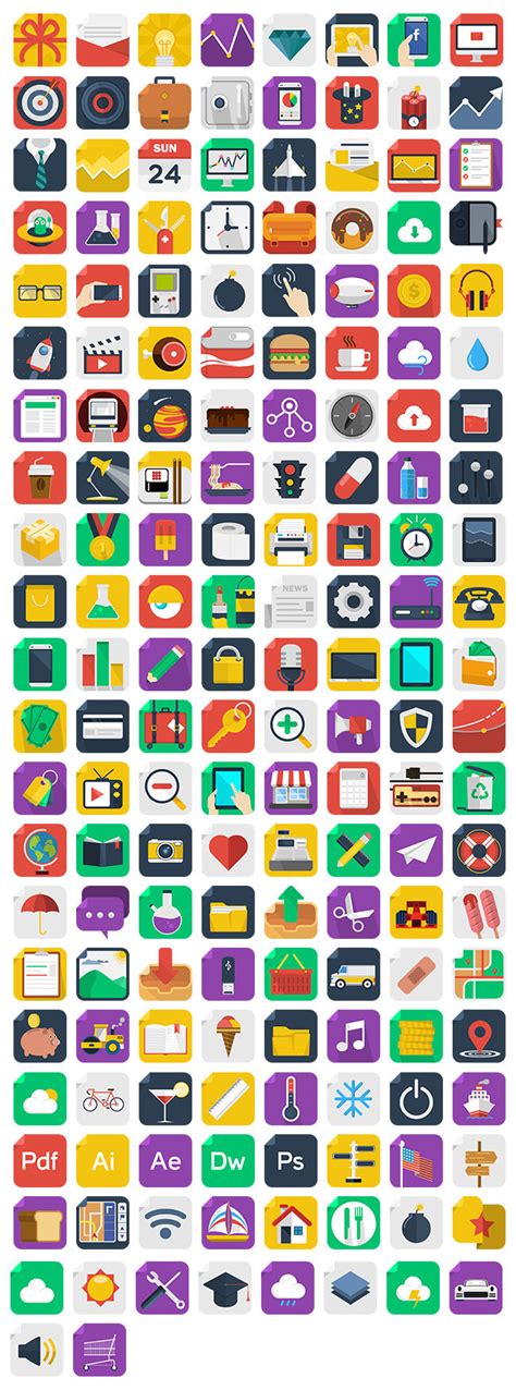 Colorful Amusing Vector Square Flat Icons Only MightyDeals