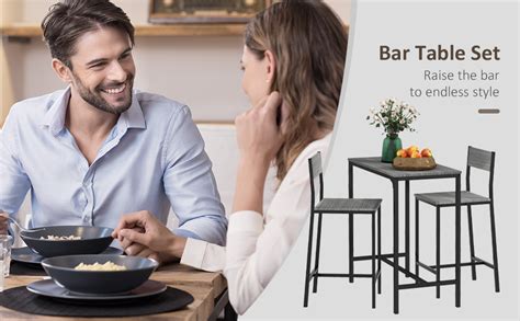 Homcom 3 Piece Bar Table And Chairs Industrial Dining