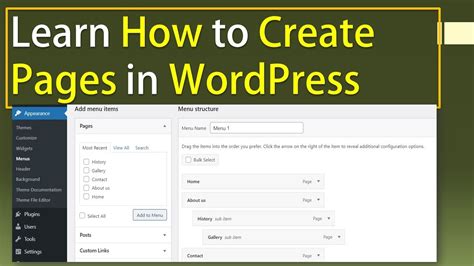 how to create pages in wordpress how to add pages into menus create