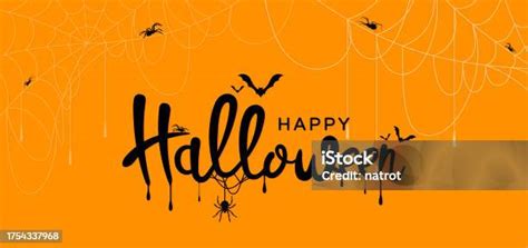 해피 할로윈 배너 또는 파티 초대장 배경 거미와 거미줄 배경 할로윈에 대한 스톡 벡터 아트 및 기타 이미지 할로윈 낱말