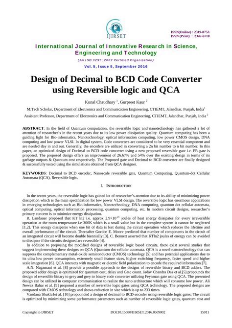 Pdf Design Of Decimal To Bcd Code Converter Using Vandana Shukla1et