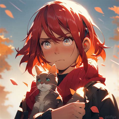 Redhead Girl And Her Cat By Elffyie On Deviantart
