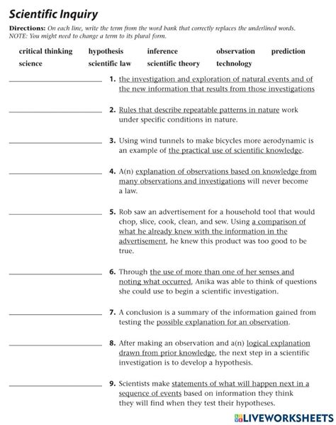 Scientific Method Examples Worksheet
