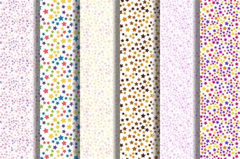 엽서 플래 카드 직물 종이 접시 등과 같은 다양한 표면에 인쇄하기위한 흰색 배경에 다양한 다색 별의 반복되는 매끄러운 패턴 모음 0명에 대한 스톡 벡터 아트 및 기타 이미지