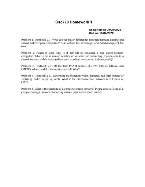 Csc770hw1 Assignment Csc770 Homework 1 Assigned On 09 20 Due On 10