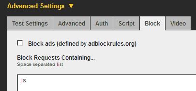 Blocking JavaScript With Web Page Test Simulate Eliminating JavaScript On Web Page Load Times