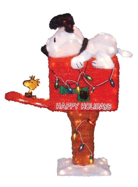Product Works 36 Inch Pre Lit Snoopy And Woodstock Holiday Mailbox